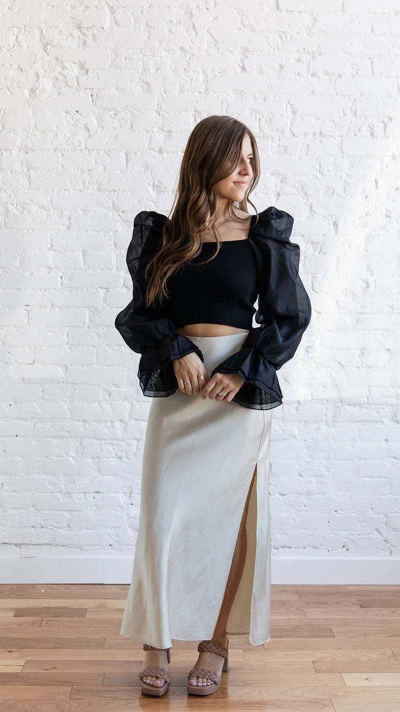 Miou Muse Juliana Puff Sleeve Blouse - Black | Garmentory