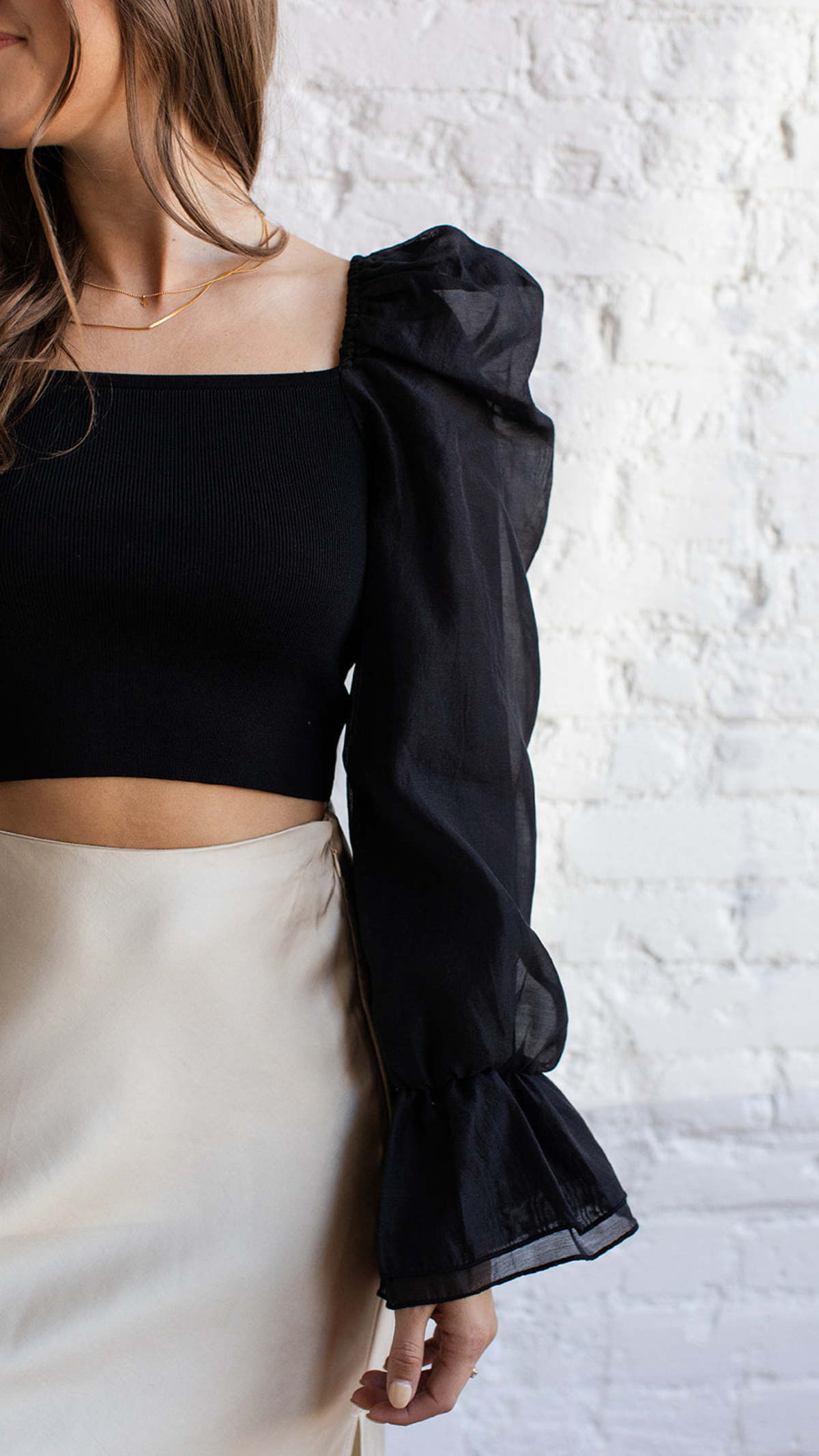 Miou Muse Juliana Puff Sleeve Blouse - Black | Garmentory