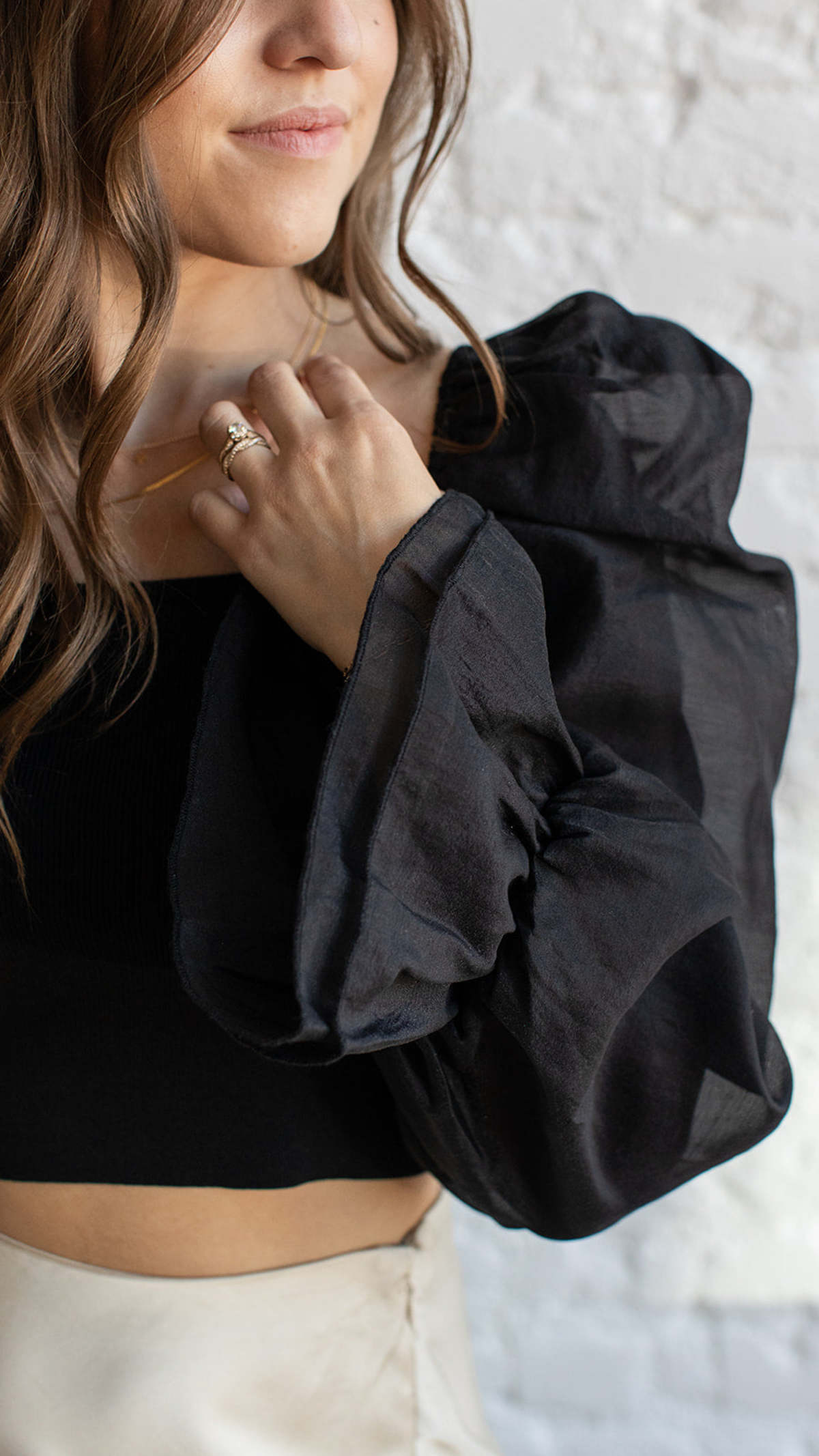 Miou Muse Juliana Puff Sleeve Blouse - Black | Garmentory