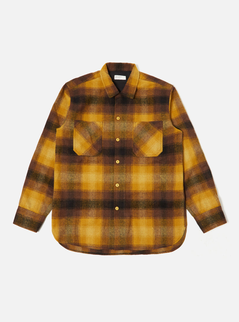 Universal Works Wool Flannel Work Shirt - Mustard Check | Garmentory