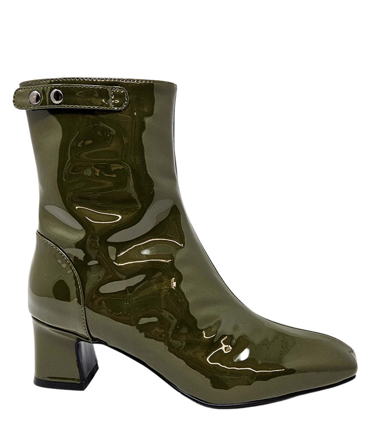 Gini & Albert Olive Patent Leather Zip Up Boot - Olive Green | Garmentory
