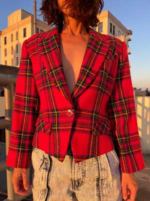 1980s Cropped Jacket - Red Plaid | Garmentory