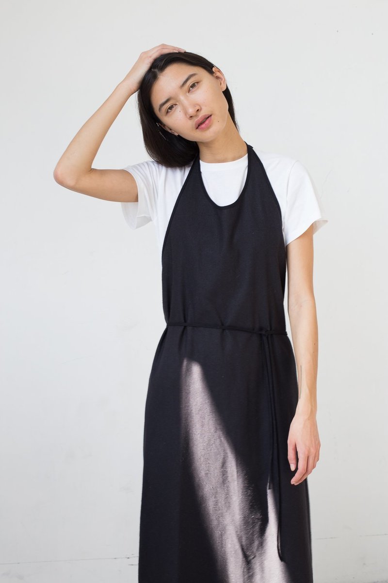 Baserange Apron Dress in Black Raw Silk | Garmentory