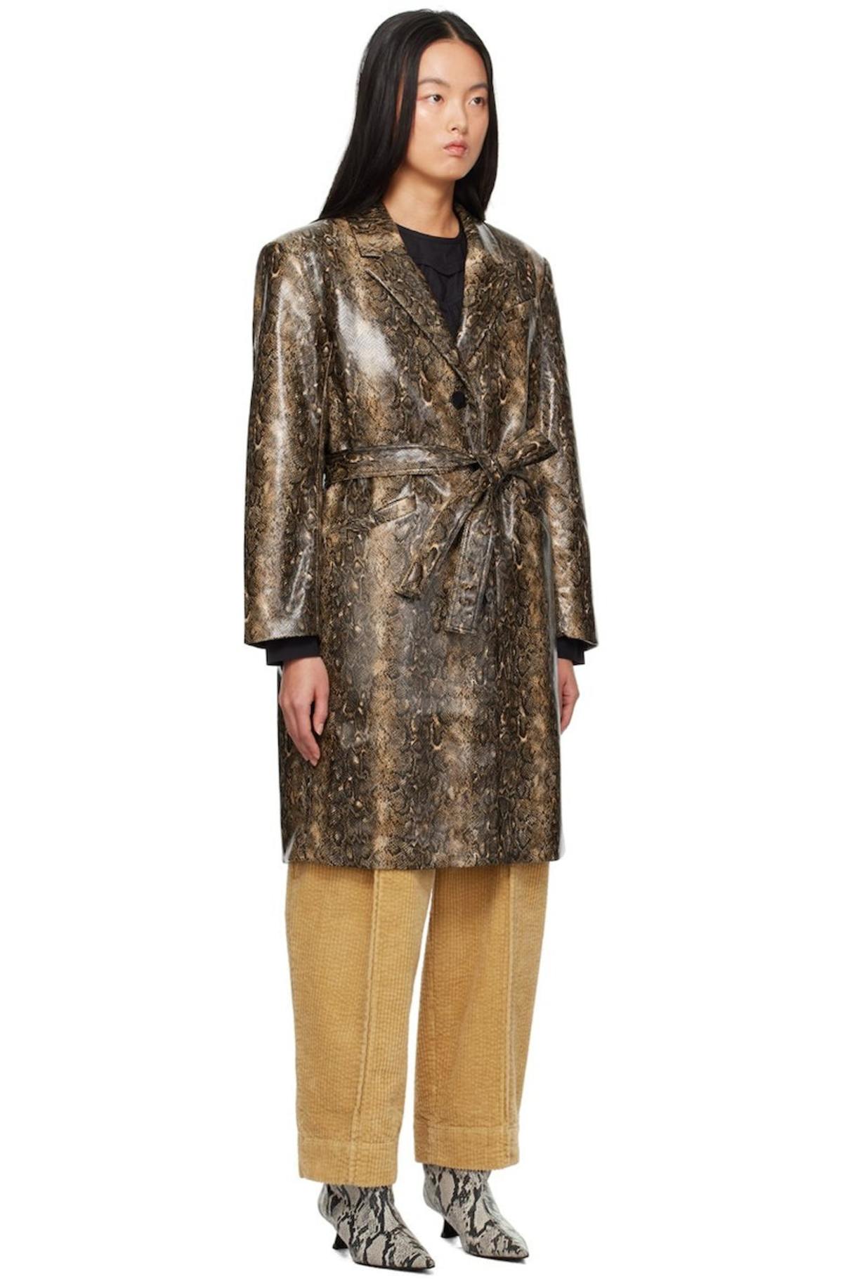 GANNI Brown Snake Faux-Leather Coat | Garmentory