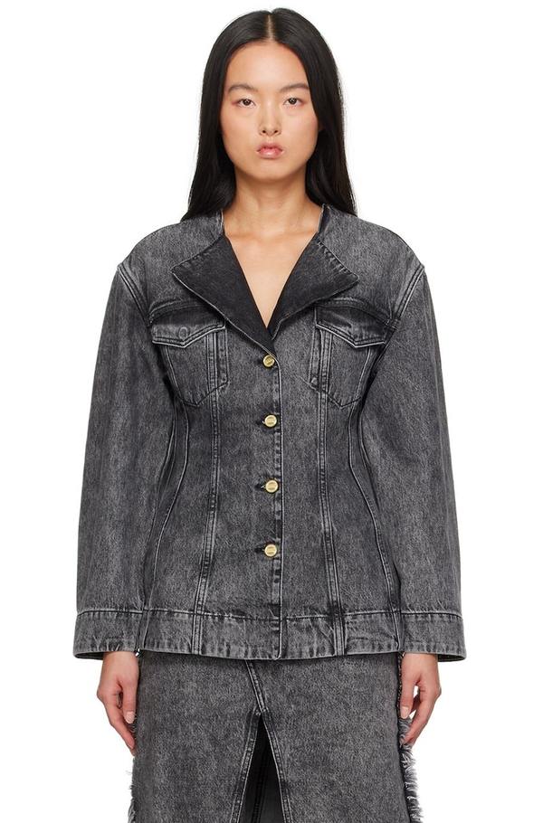 GANNI Gray Fitted Denim Jacket | Garmentory