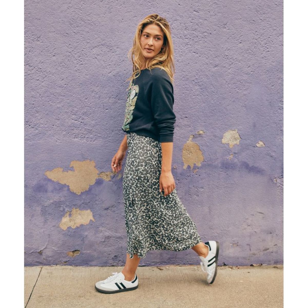 Marine Layer Ryan Midi Skirt - Abstract Floral | Garmentory