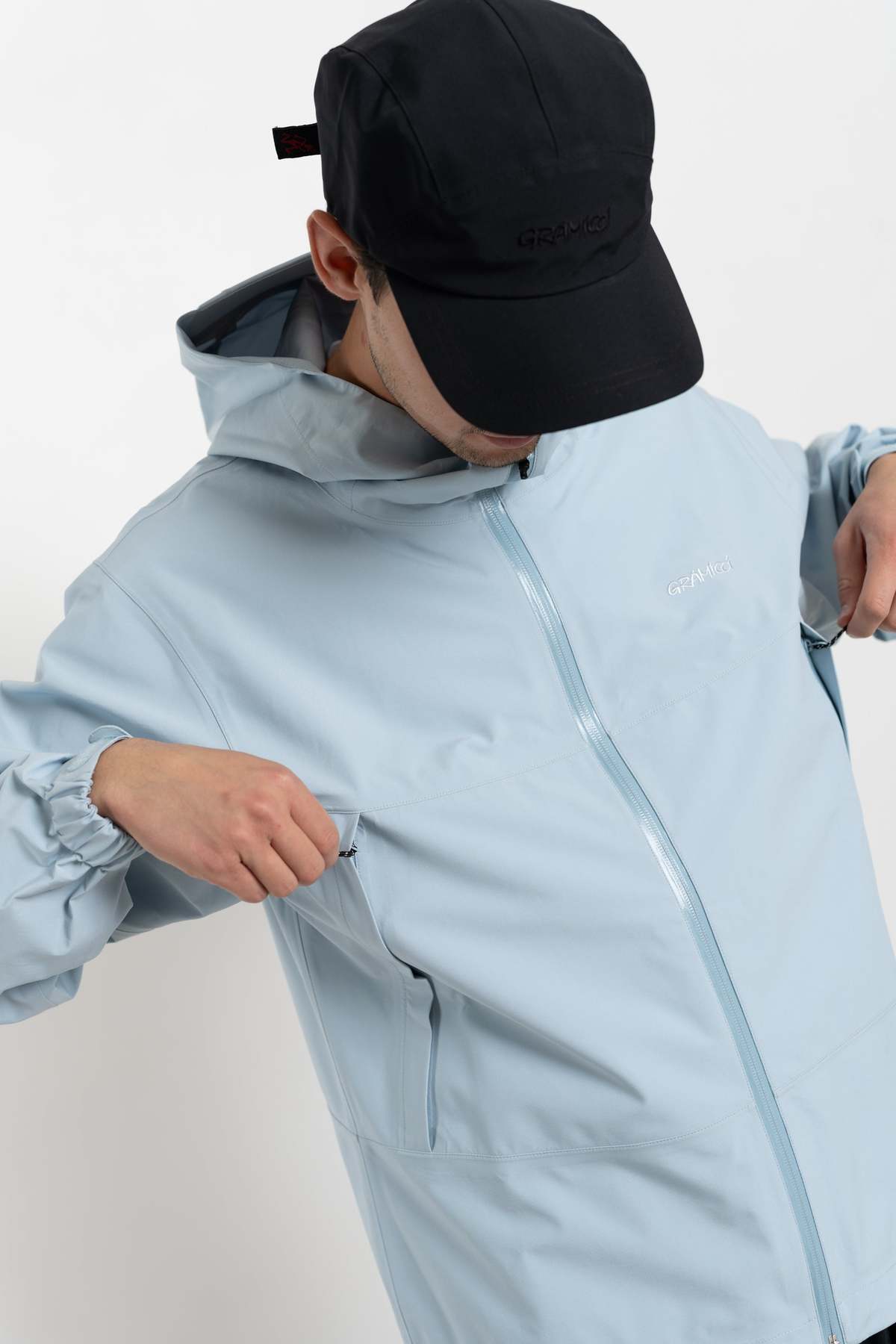 Gramicci Waterproof 3L DWR Laminated Hooded Jacket - Blue | Garmentory