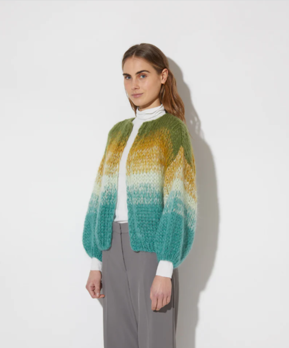 Maiami Gradient Fade Bomber Cardigan - Soft Fall | Garmentory