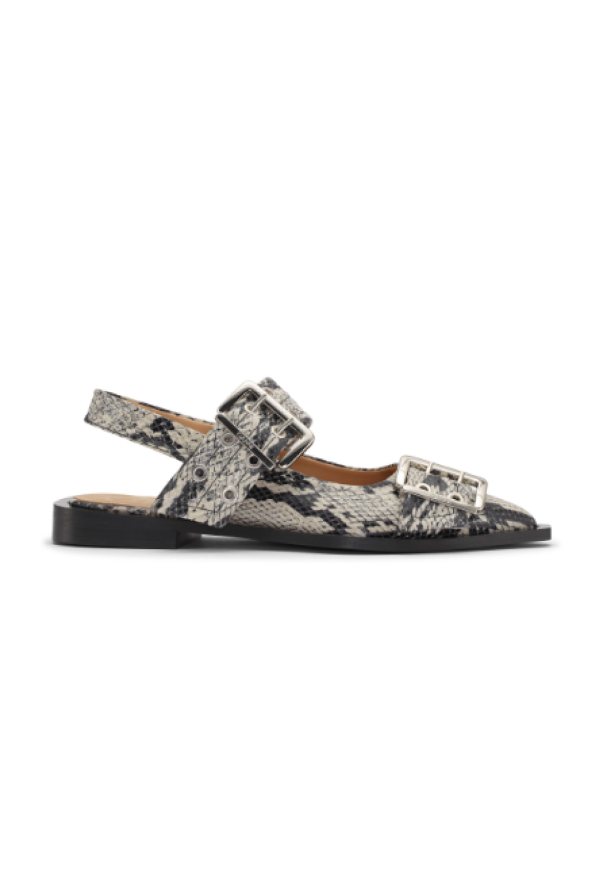 Ganni Chunky Buckle Ballerina Snake - Sand | Garmentory