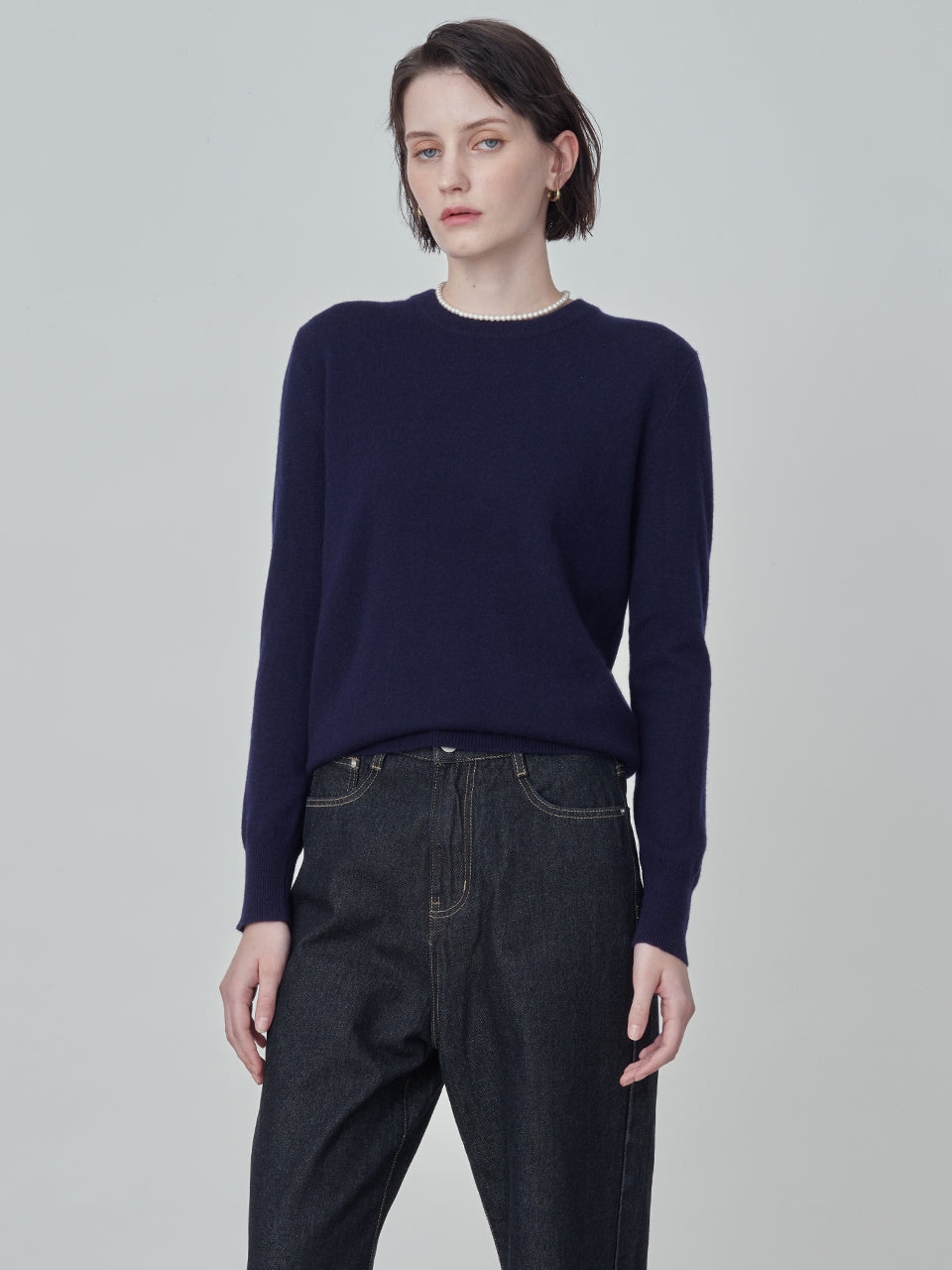 PURECASHMERE NYC Classic Crew Neck Sweater - Navy | Garmentory