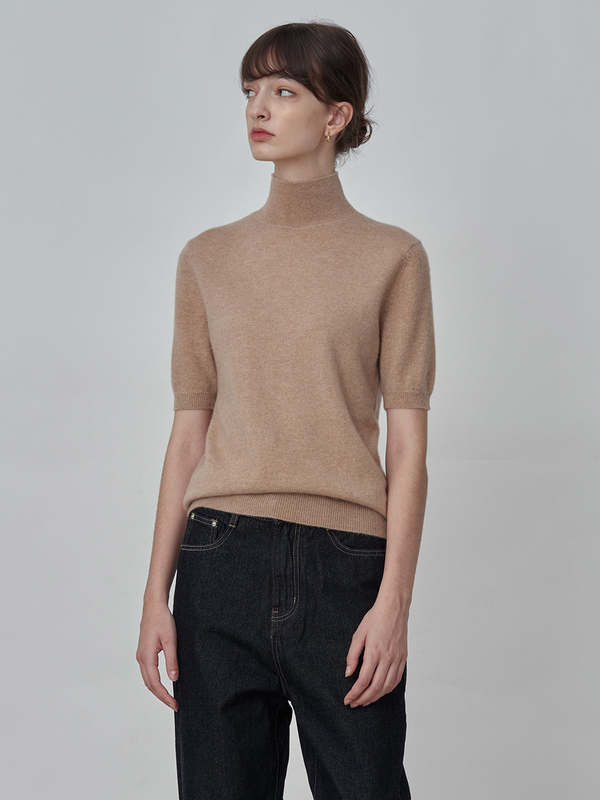 PURECASHMERE NYC High Neck Shortsleeve - Camel | Garmentory