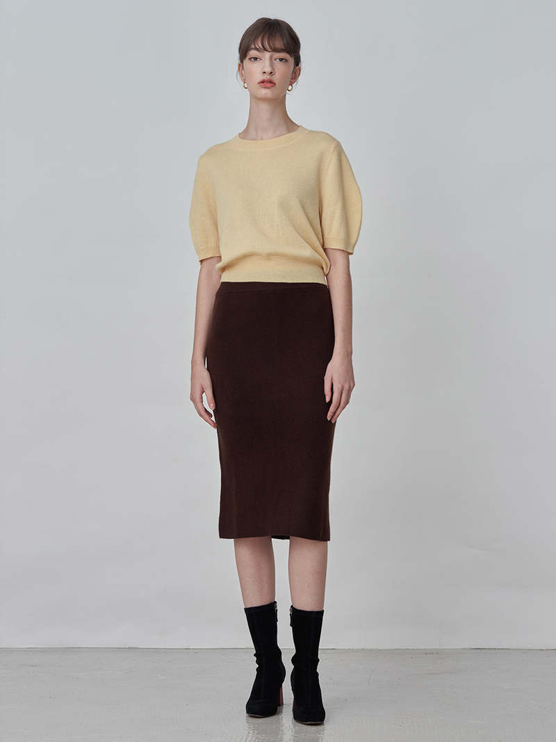 PURECASHMERE NYC Straight Midi Skirt - Brown | Garmentory