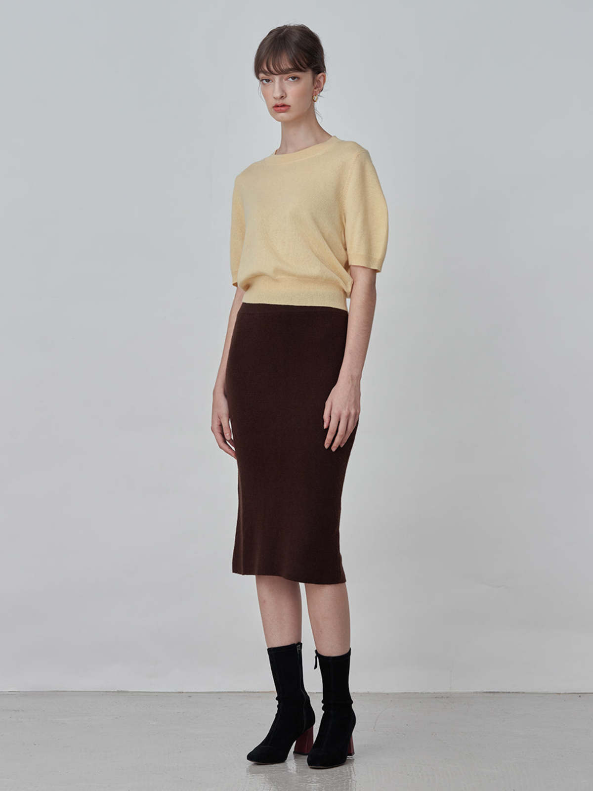 PURECASHMERE NYC Straight Midi Skirt - Brown | Garmentory