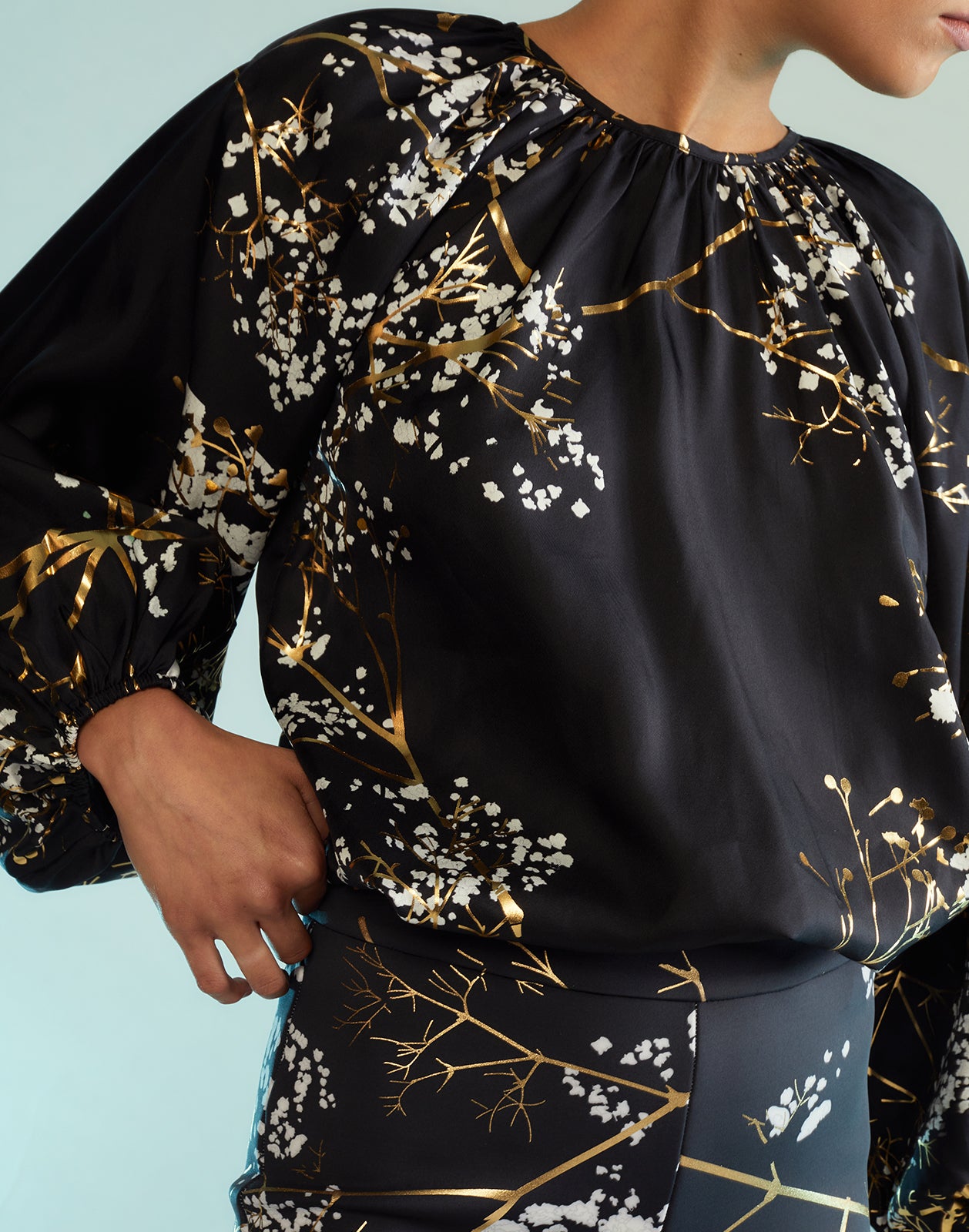 Cynthia Rowley Alice Silk Blouse - Black/Gold | Garmentory