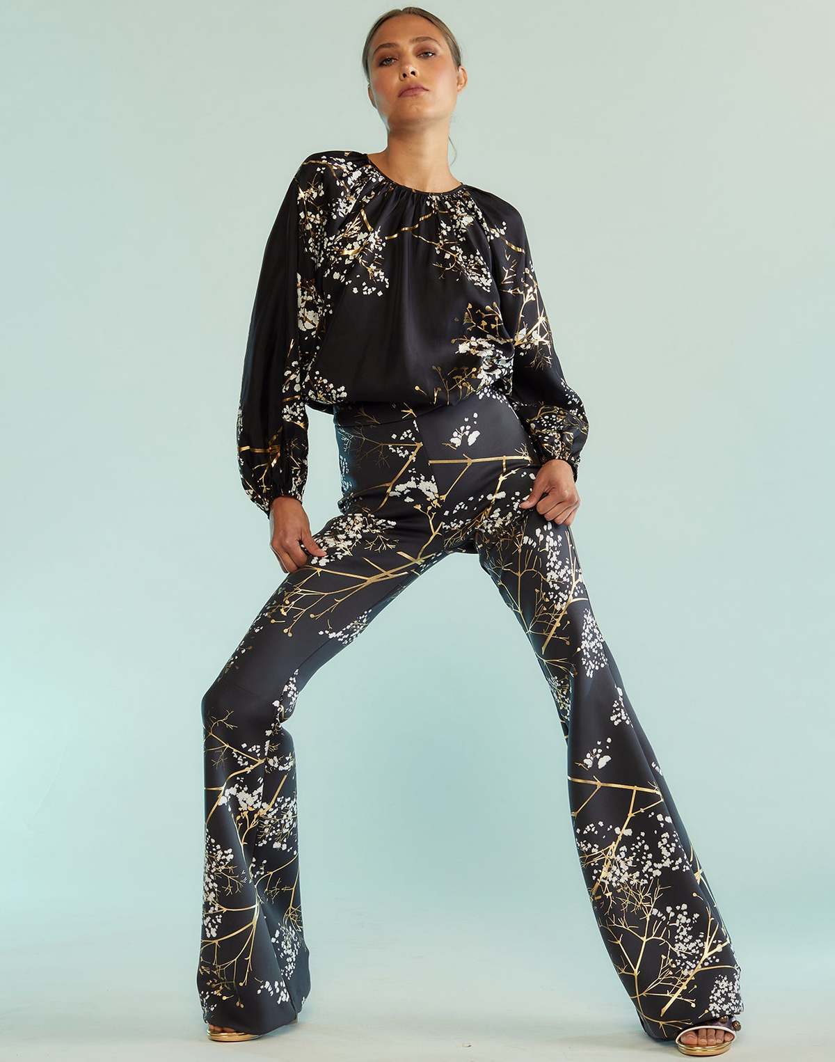 Cynthia Rowley Alice Silk Blouse - Black/Gold | Garmentory