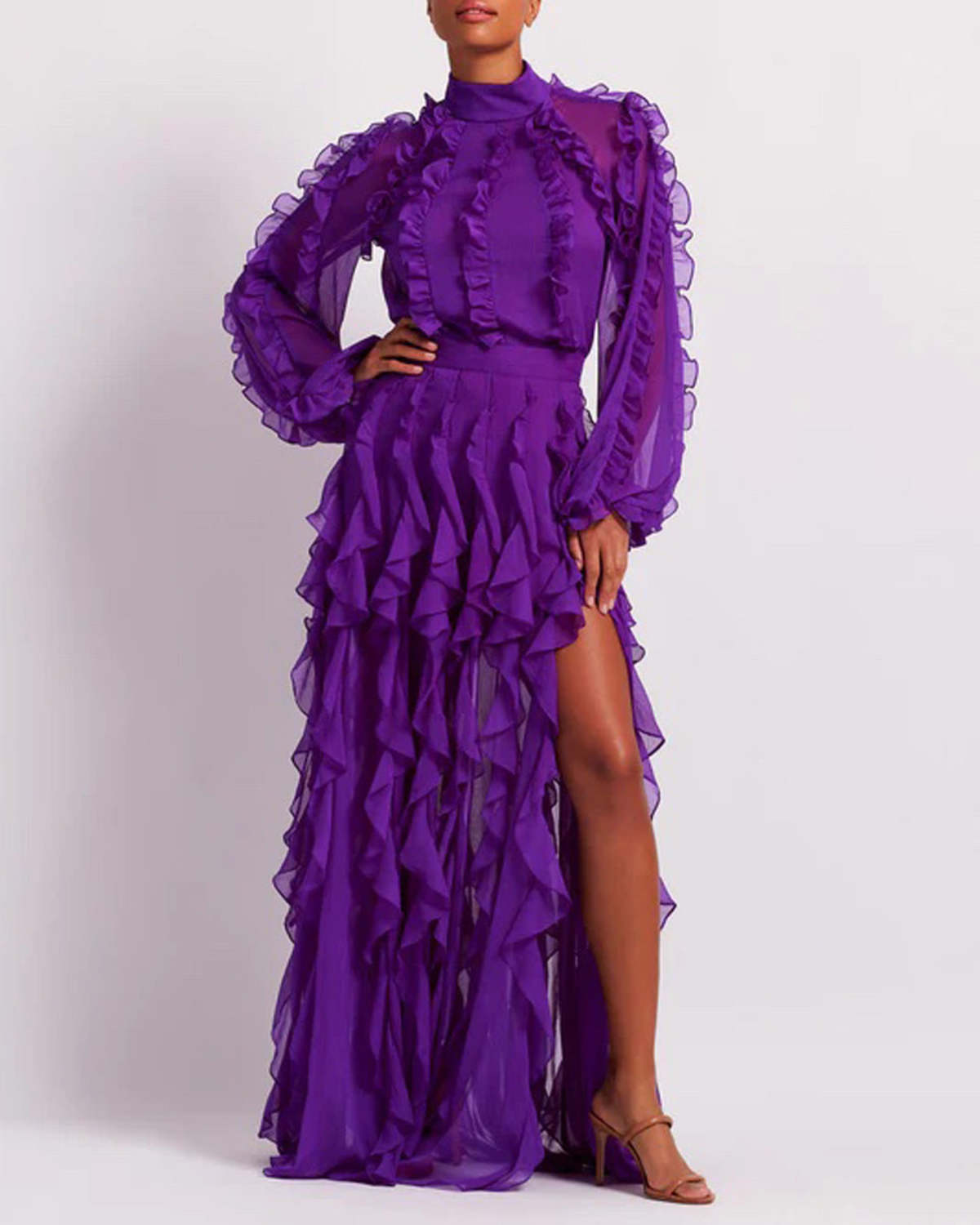 Patbo Ruffle High Neck Blouse - Purple | Garmentory