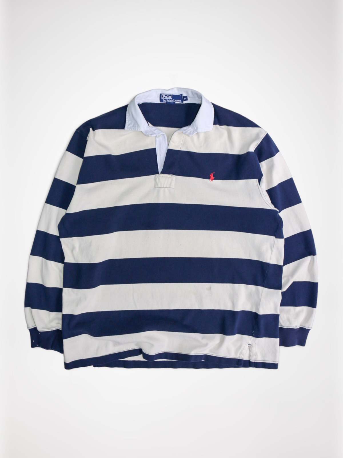 Blue + Cream Striped Polo Rugby Jersey - 1990's | Garmentory