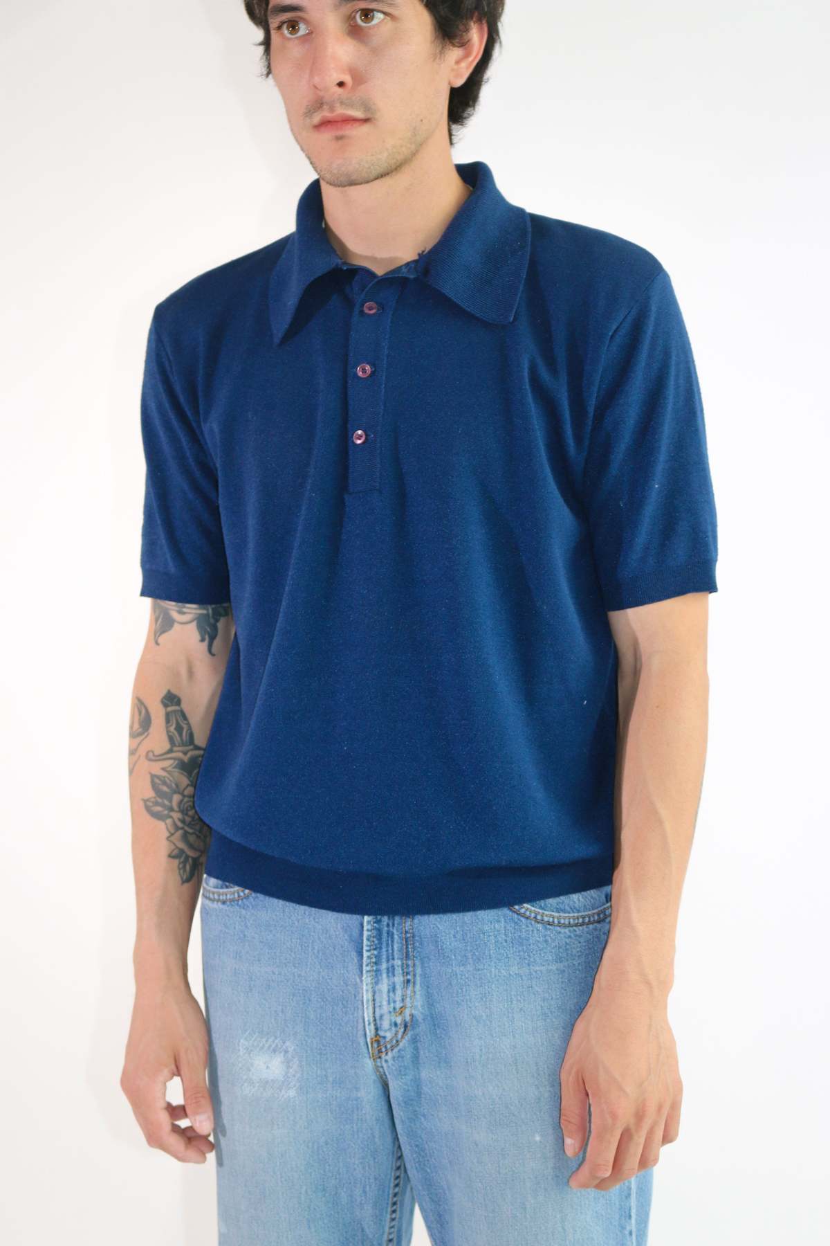 Navy Blue Quarter Button Polo - 1970's | Garmentory