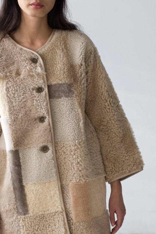 Milena Silvano Patchwork Moon Coat in Pale Naturals | Garmentory