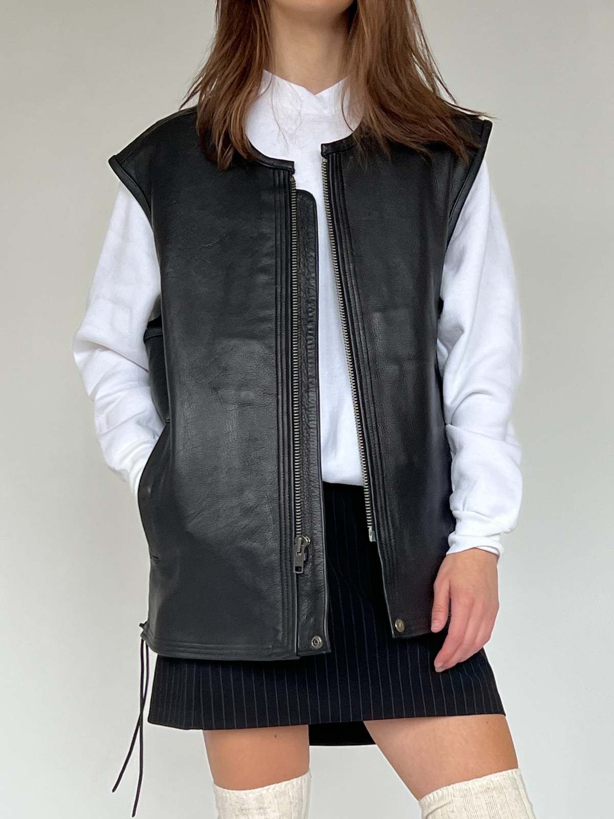 Leather Oversize Laced Vest - Black | Garmentory