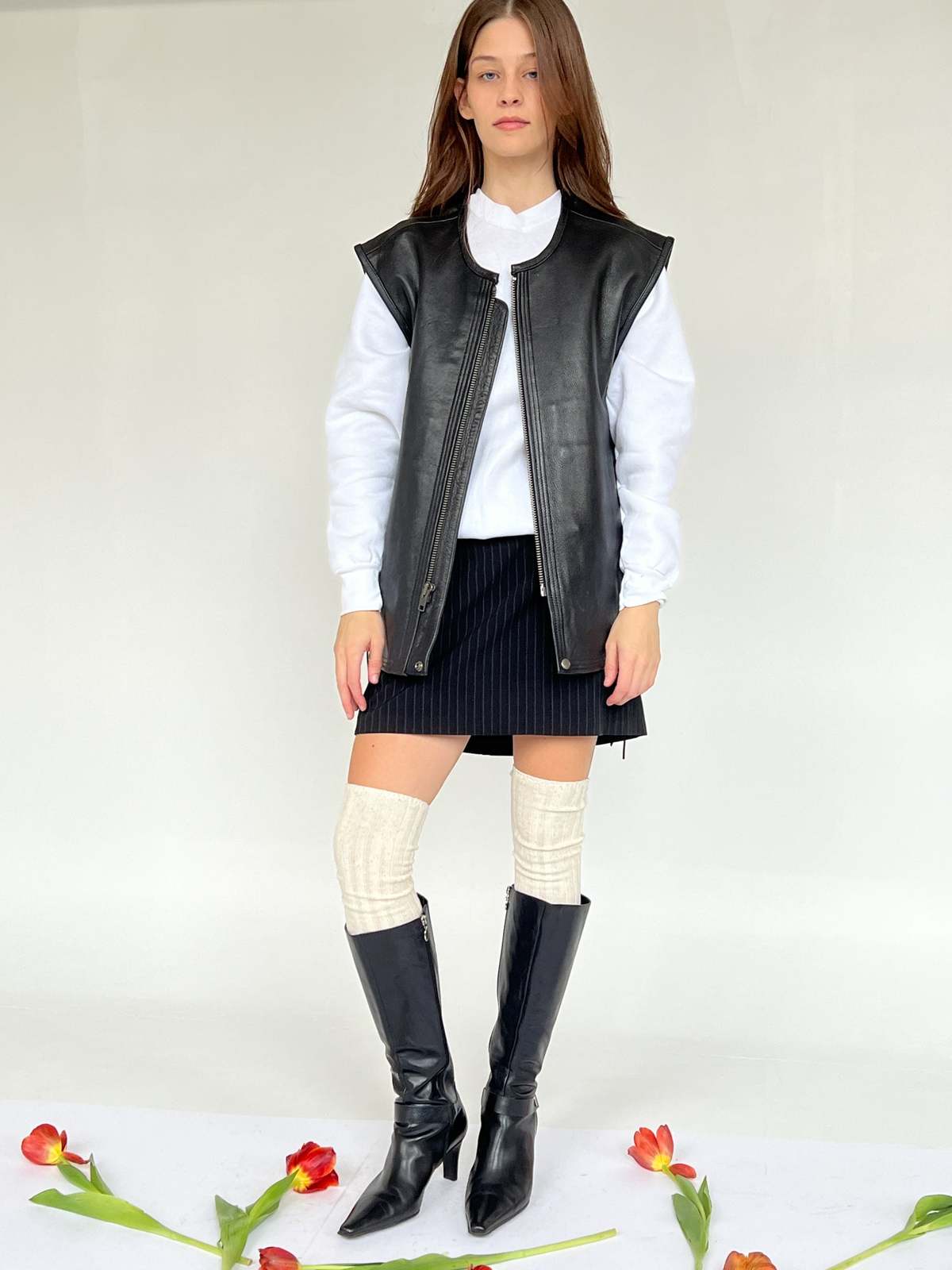 Leather Oversize Laced Vest - Black | Garmentory