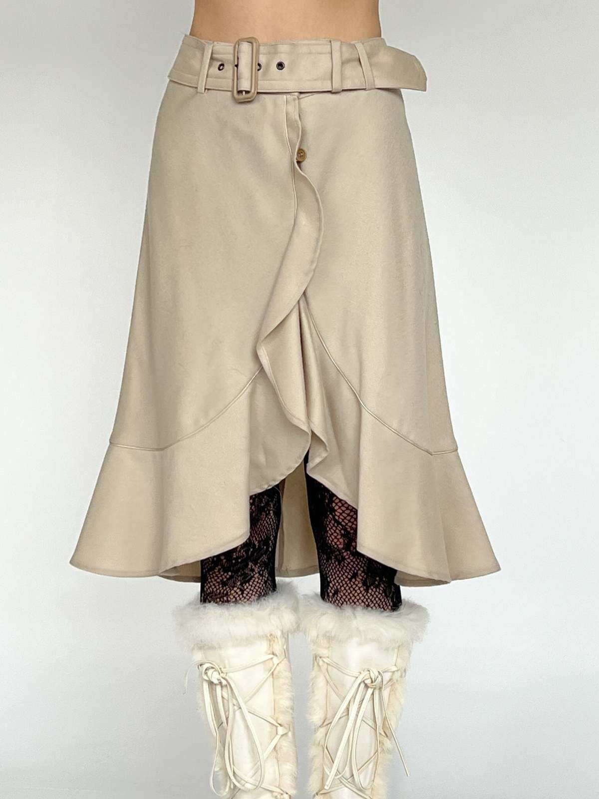 Costume National Ruffle Skirt - Cream | Garmentory