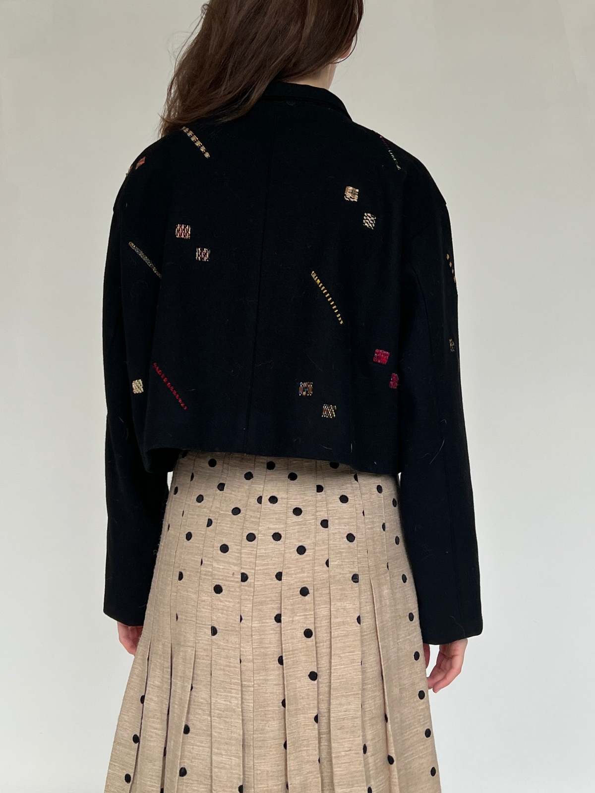 Embroidered Wool Crop Jacket - Black | Garmentory
