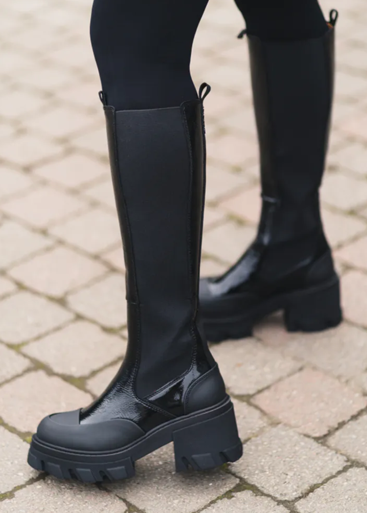 Ganni Cleated Naplack Heeled High Chelsea Boot | Garmentory