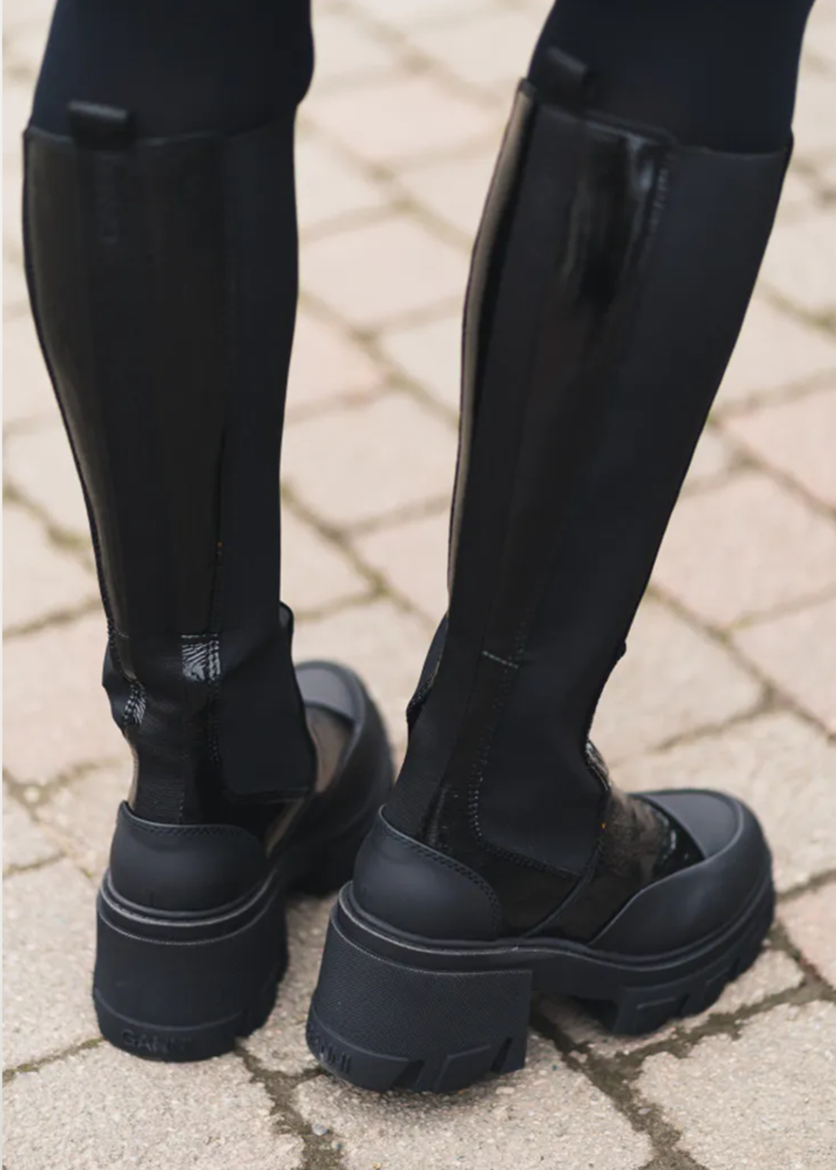 Ganni Cleated Naplack Heeled High Chelsea Boot | Garmentory