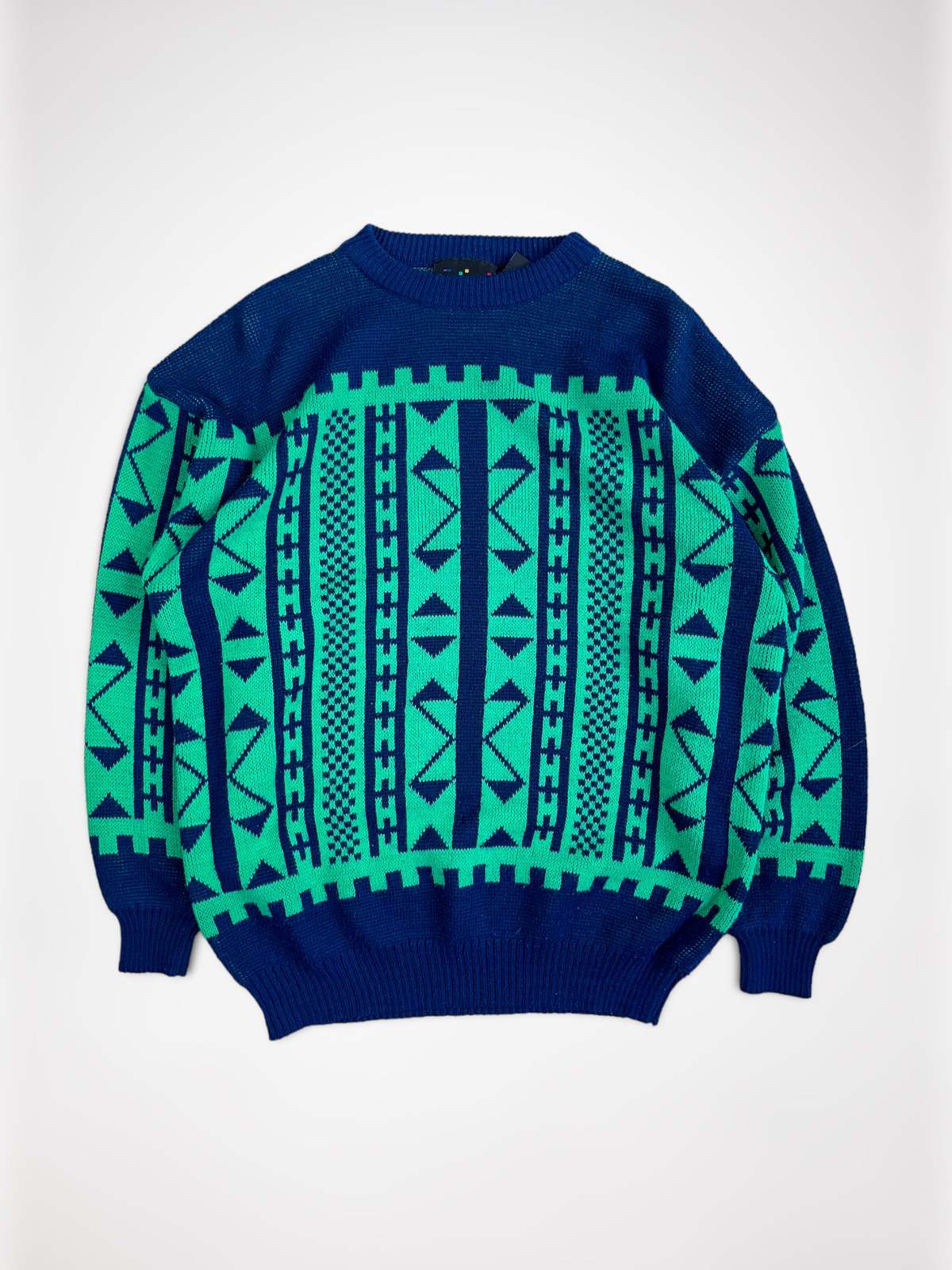 Navy Blue / Neon Green "H" Sweater - 1980's | Garmentory