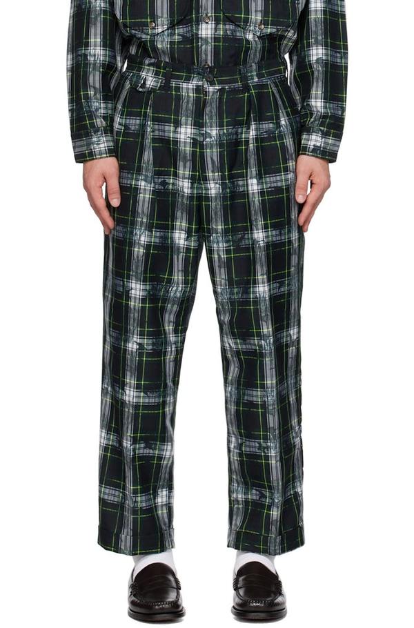 BEAMS PLUS Navy & Green Check Trousers | Garmentory