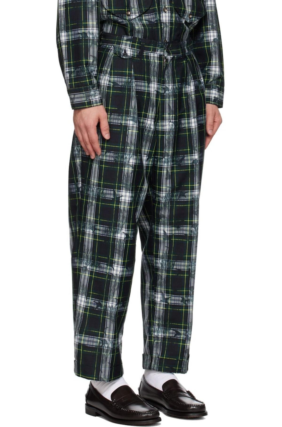 BEAMS PLUS Navy & Green Check Trousers | Garmentory
