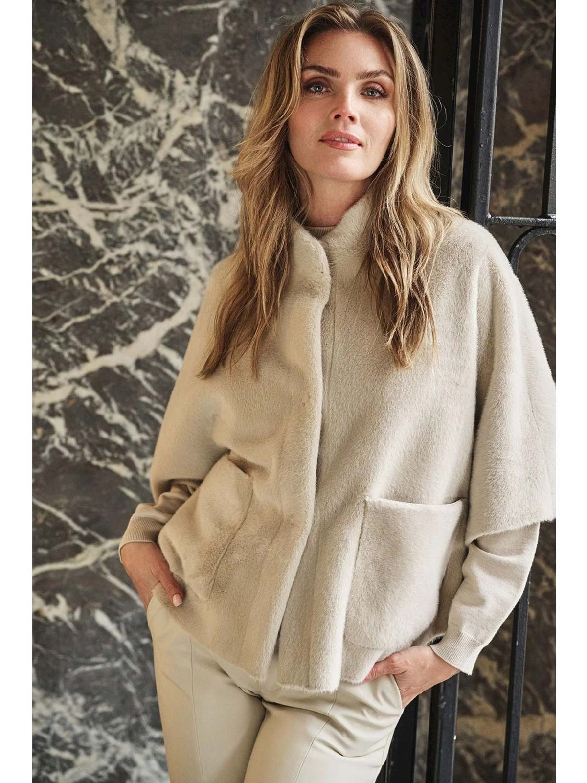 Rino&Pelle Dewi Faux Fur Cape - Stone | Garmentory