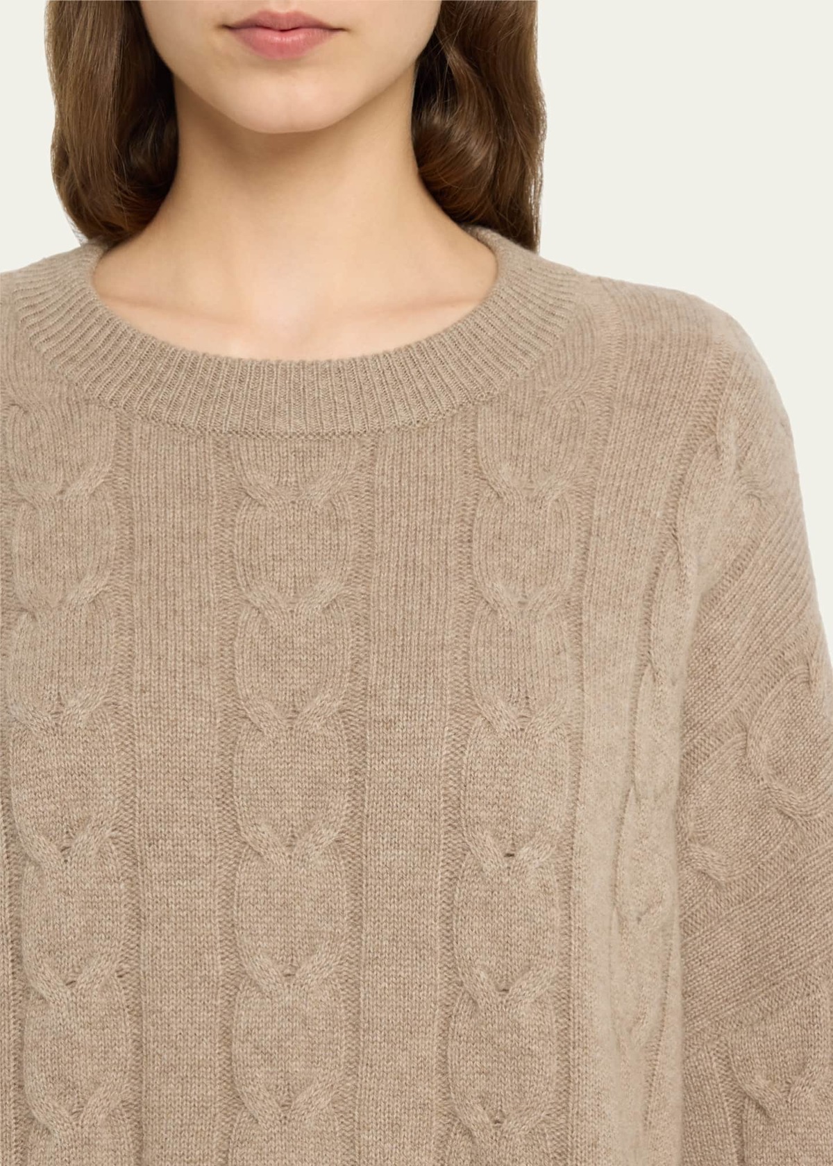 Lisa Yang Vilma Crop Shoulder Cashmere Cable Sweater - Sand | Garmentory