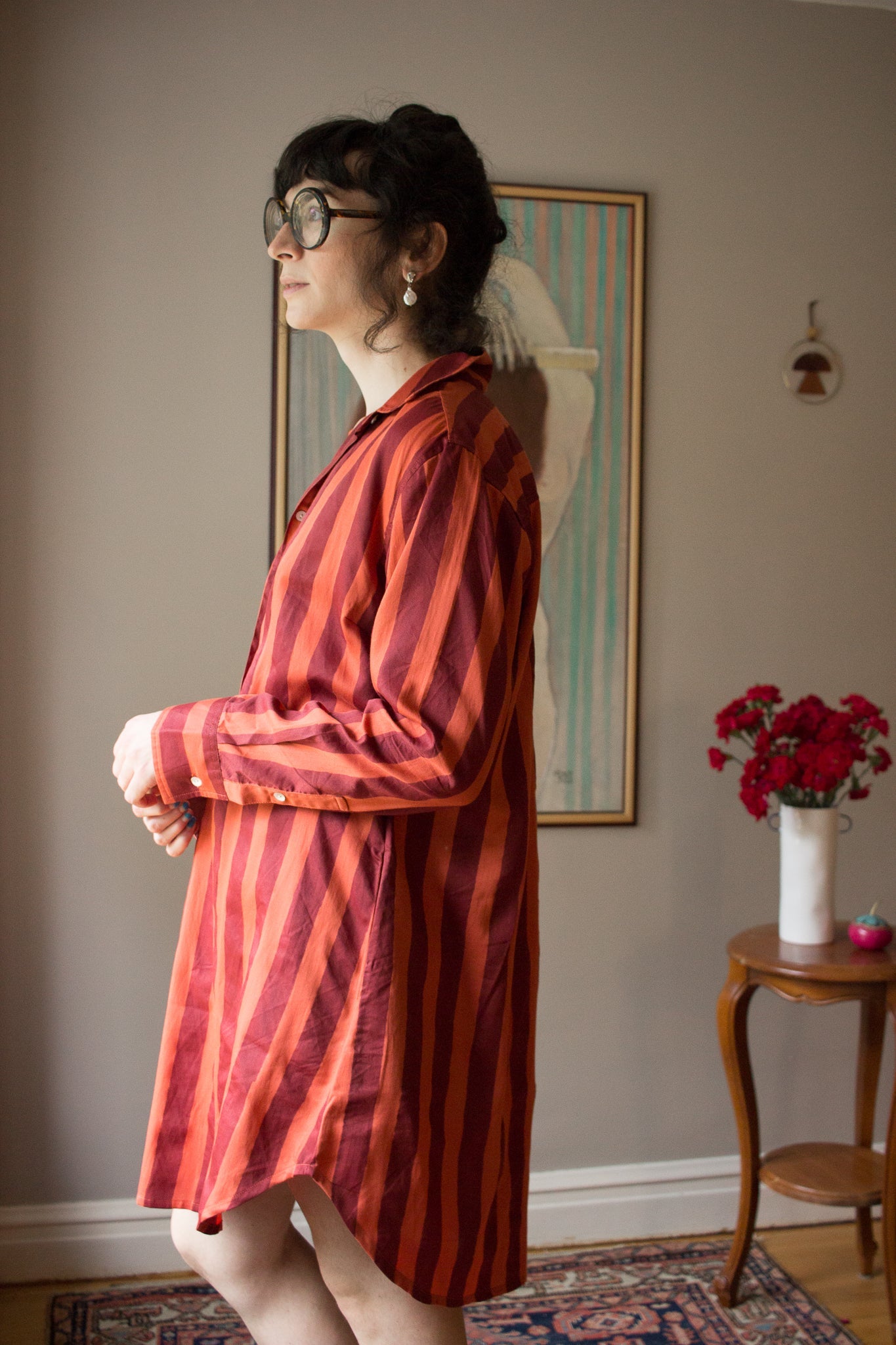 Kate Austin Designs Katherine Shirt Dress - Clay Wide Stripe | Garmentory