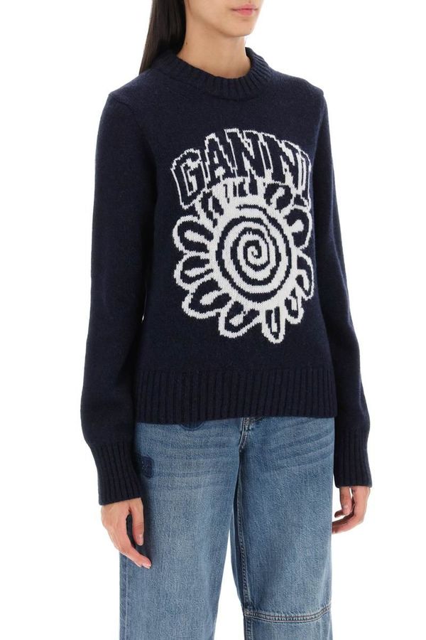 Ganni Jacquard Flower Motif Sweater - MULTICOLOR | Garmentory
