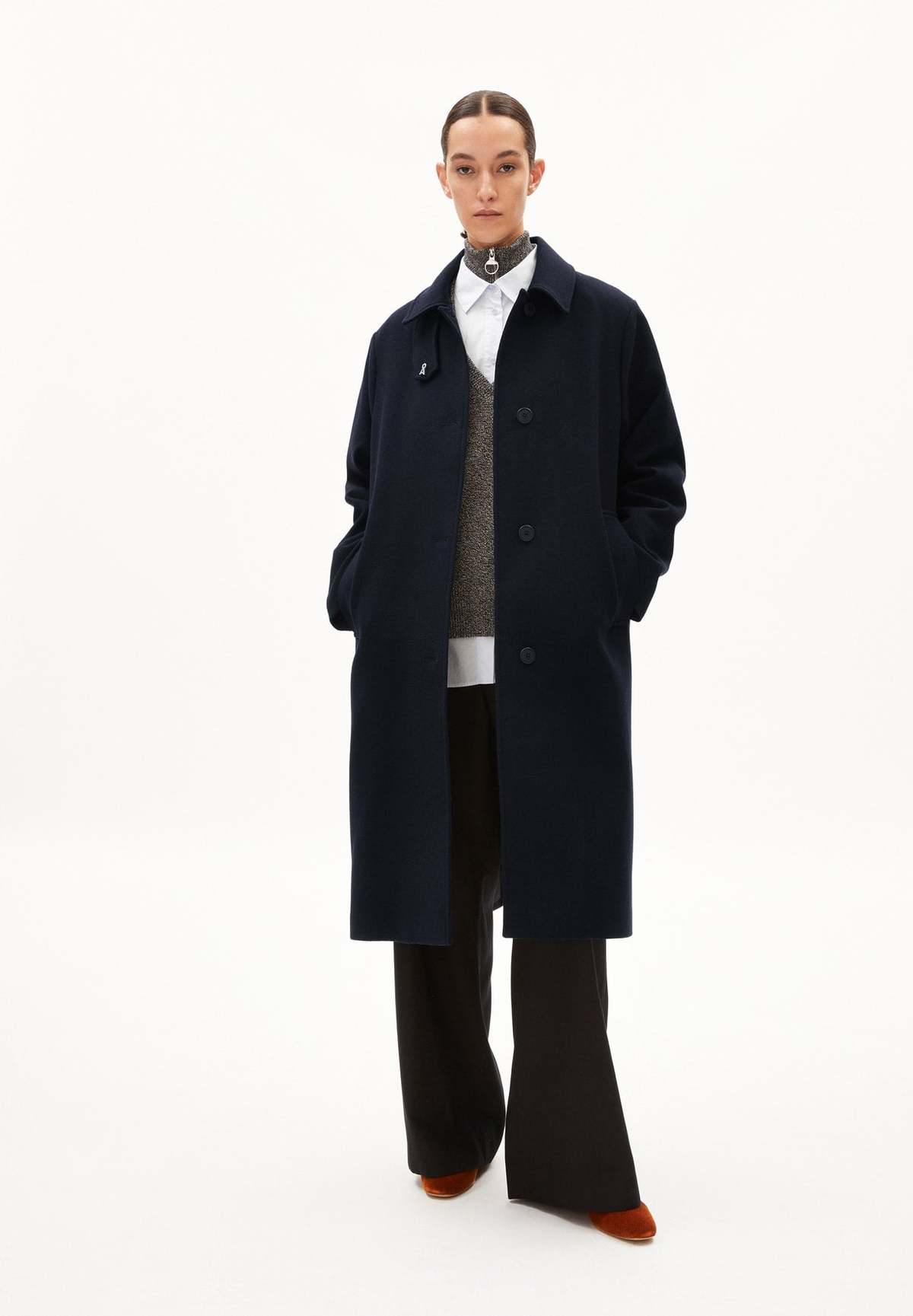 Armedangels Vaanoise Relaxed Wool Coat - Navy | Garmentory