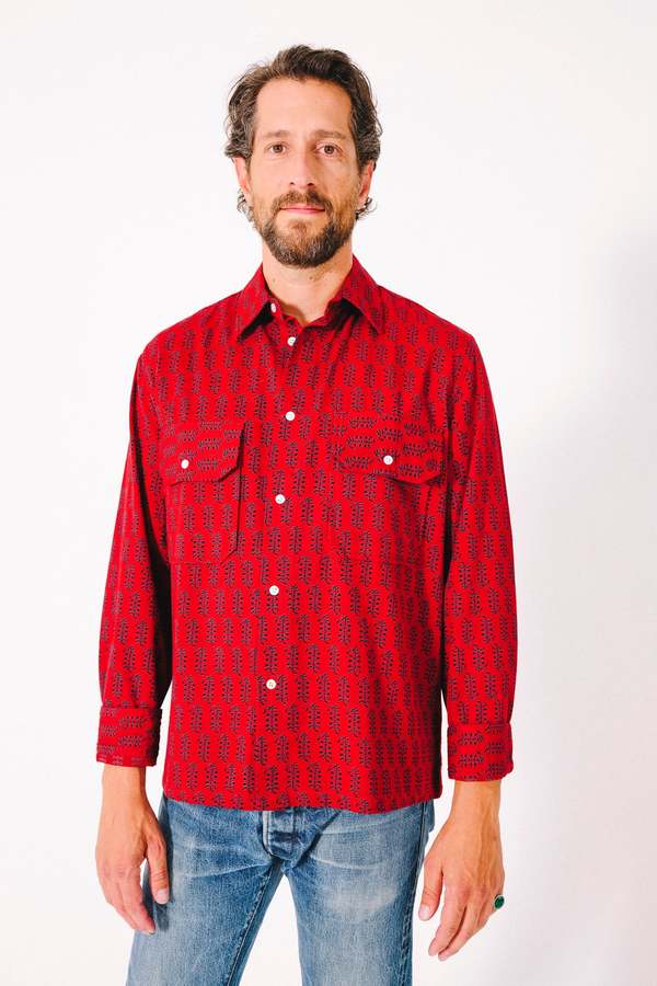 DUSHYANT. Hand Printed Jesse Workshirt - Red Poppy Print | Garmentory