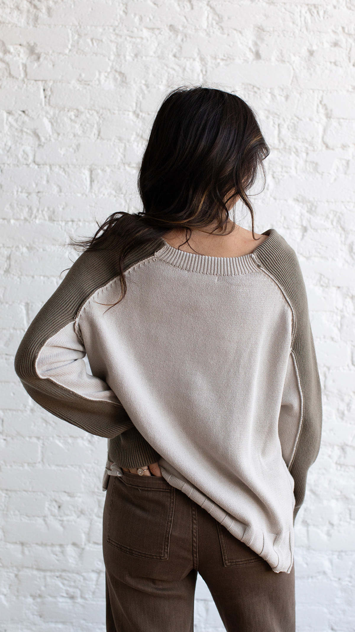 Grade & Gather Dust Two Tone Sweater - Olive/Beige | Garmentory