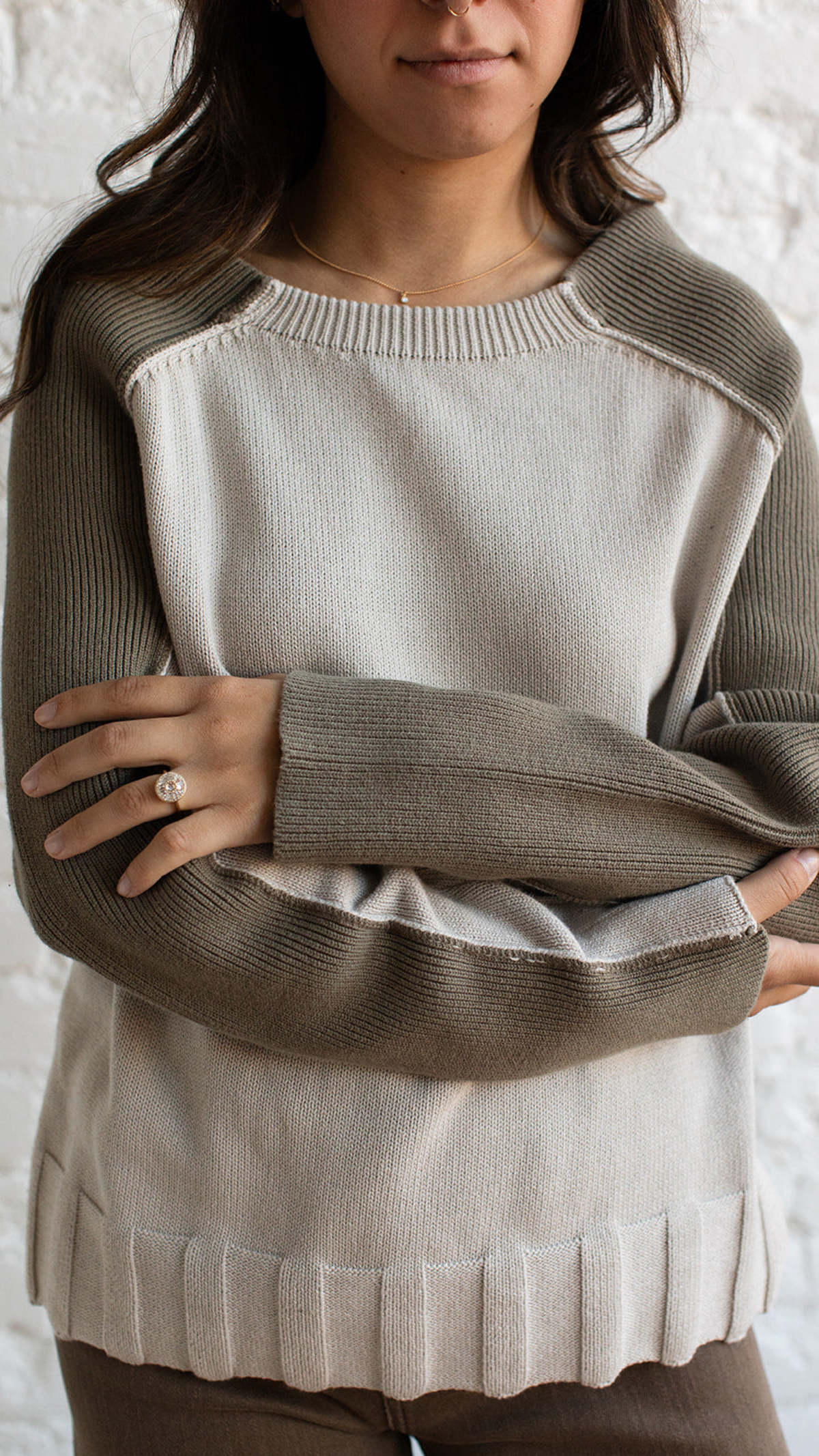 Grade & Gather Dust Two Tone Sweater - Olive/Beige | Garmentory