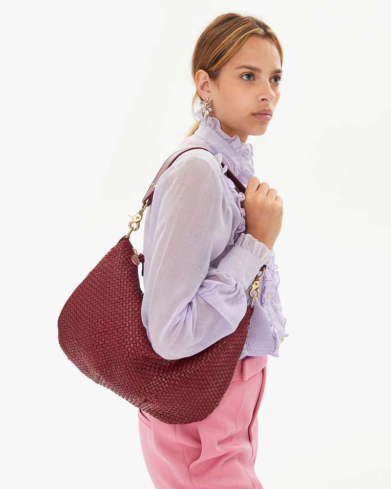 Clare V. Moyen Messenger Bag - Oxblood Diagonal Woven | Garmentory