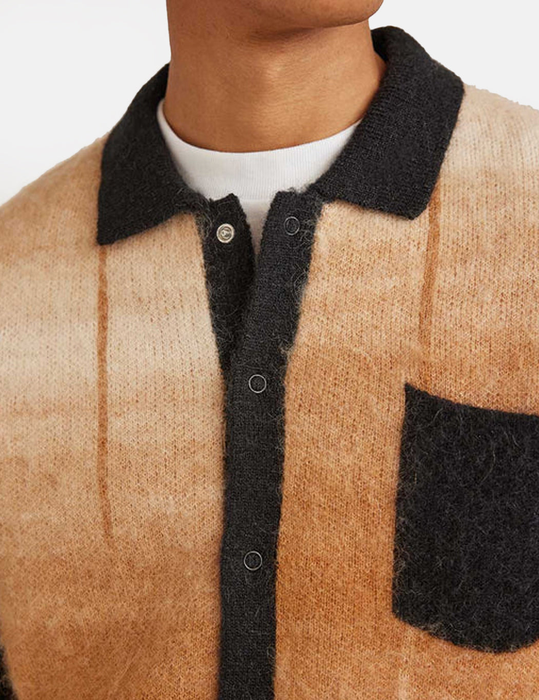 Percival Mohair Checker Gradient Bobcat Cardigan - Tan/Brown | Garmentory