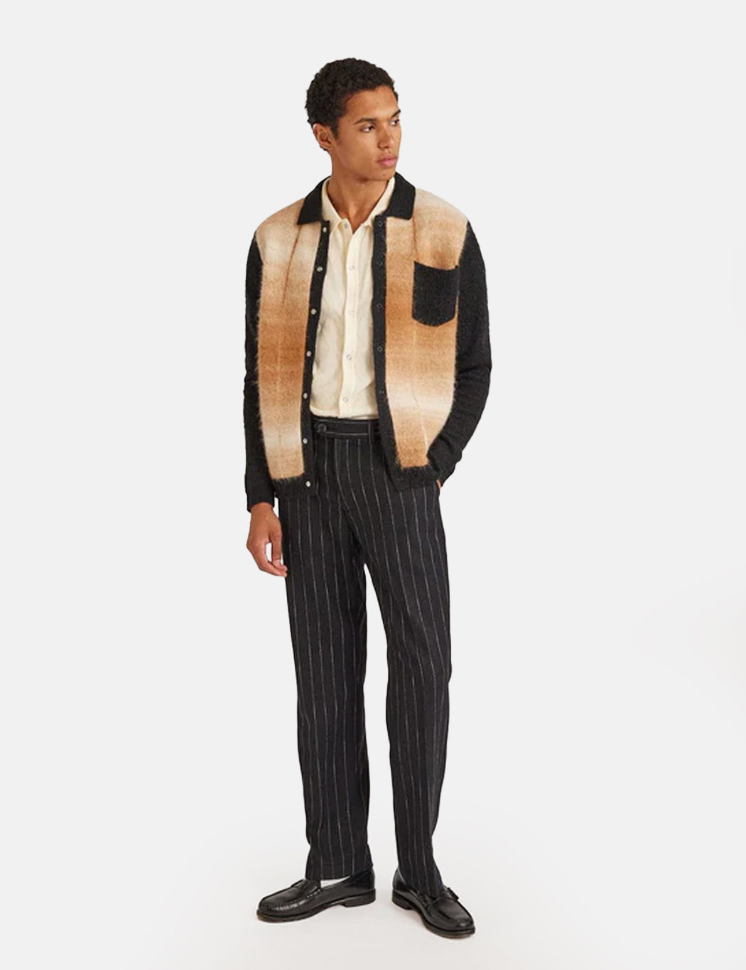 Percival Mohair Checker Gradient Bobcat Cardigan - Tan/Brown | Garmentory
