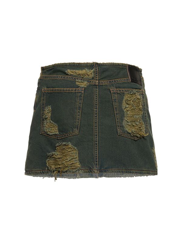 Distressed Denim Mini Skirt | Garmentory