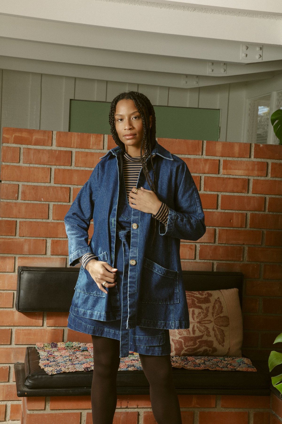 Carleen Constance Jacket - Western Denim with Green Stitching | Garmentory