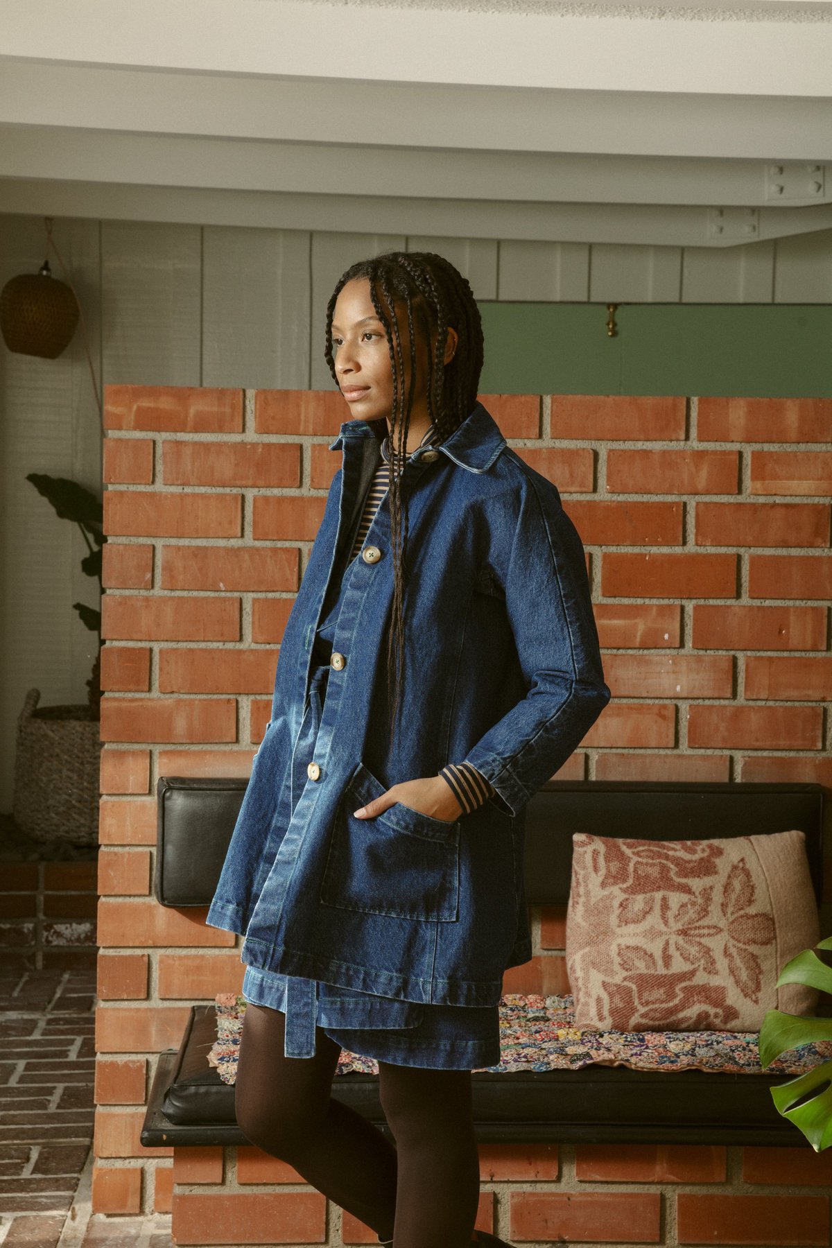 Carleen Constance Jacket - Western Denim with Green Stitching | Garmentory