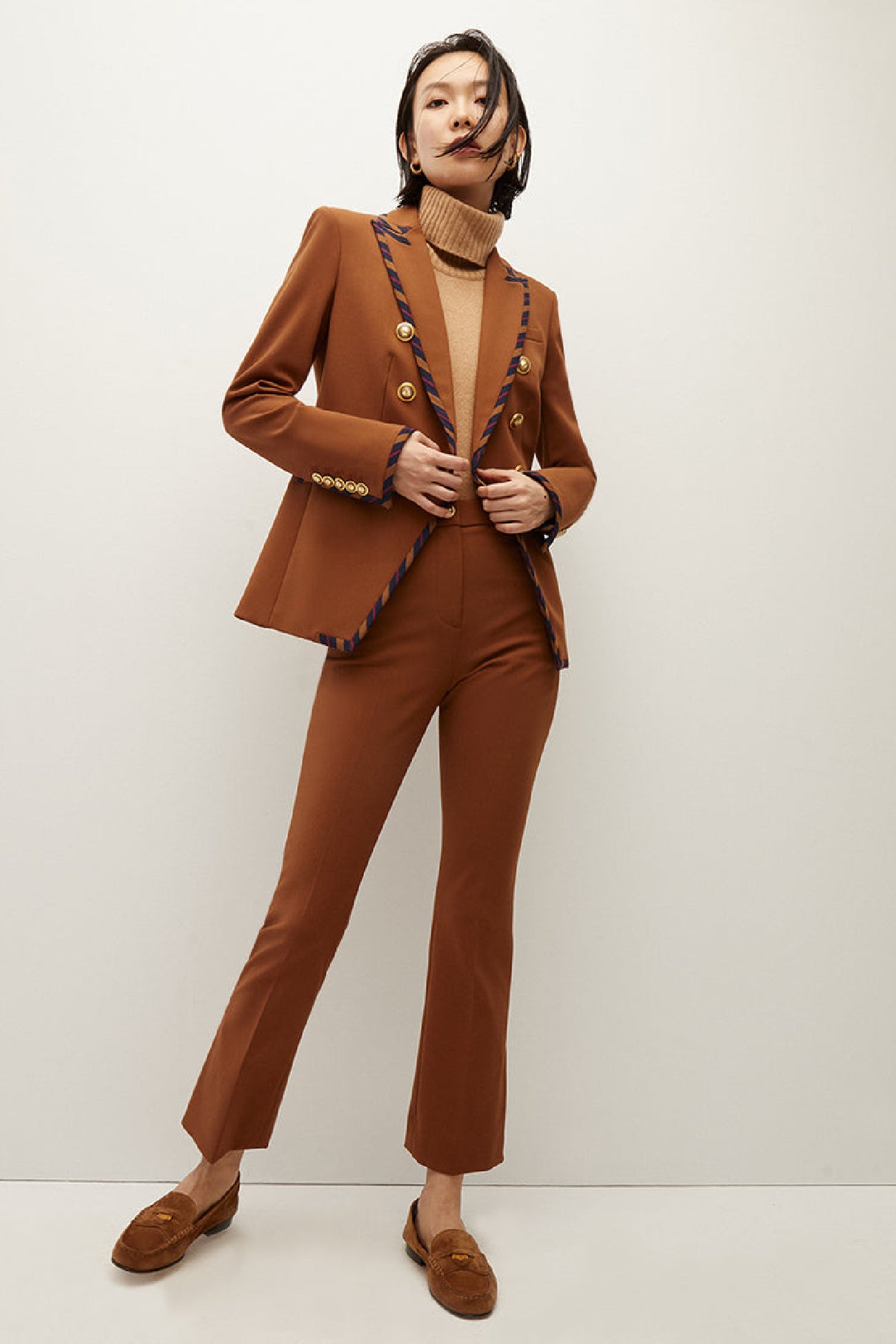 Veronica Beard Miller Striped Piping Dickey Jacket - Dark Ochre | Garmentory