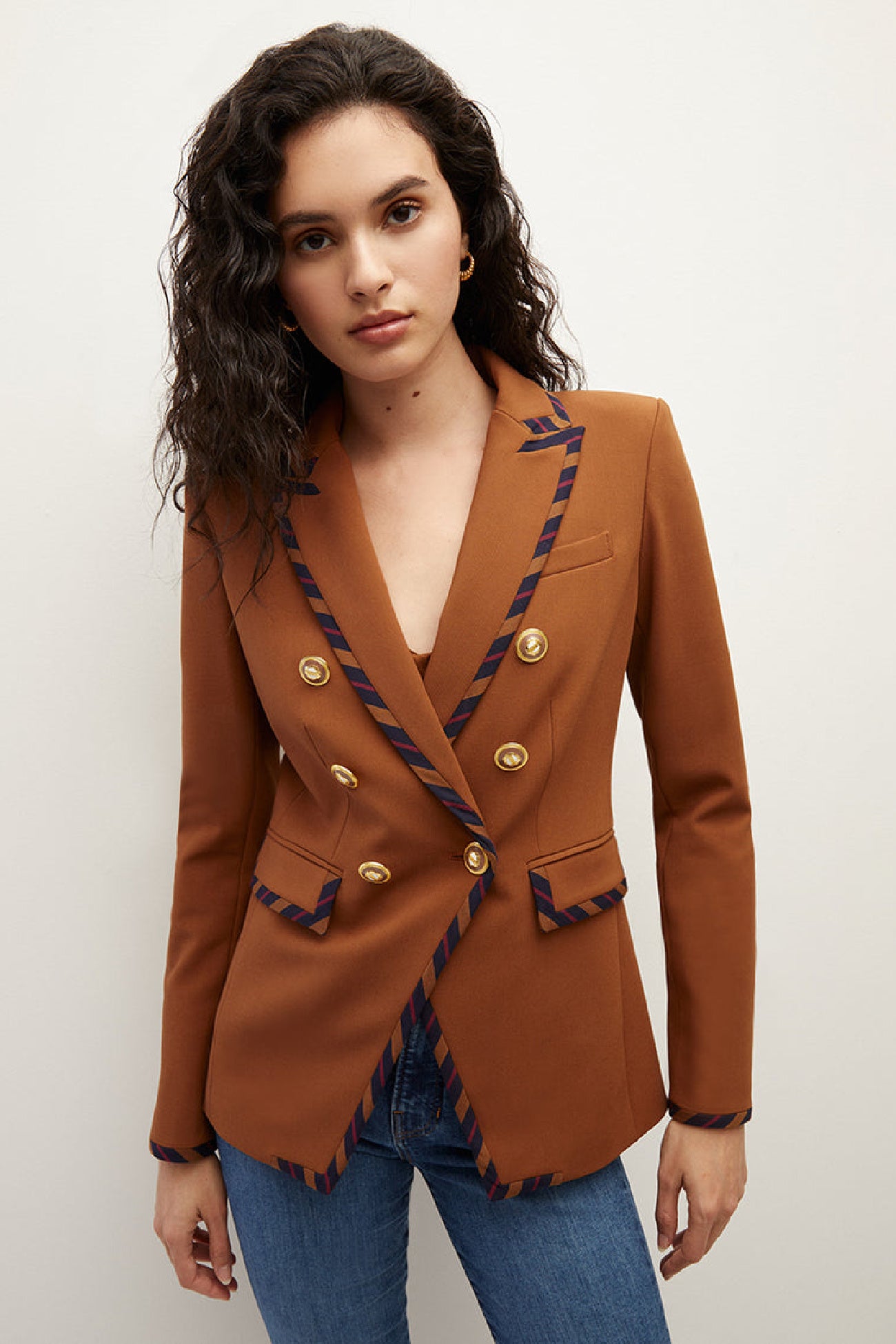 Veronica Beard Miller Striped Piping Dickey Jacket - Dark Ochre ...