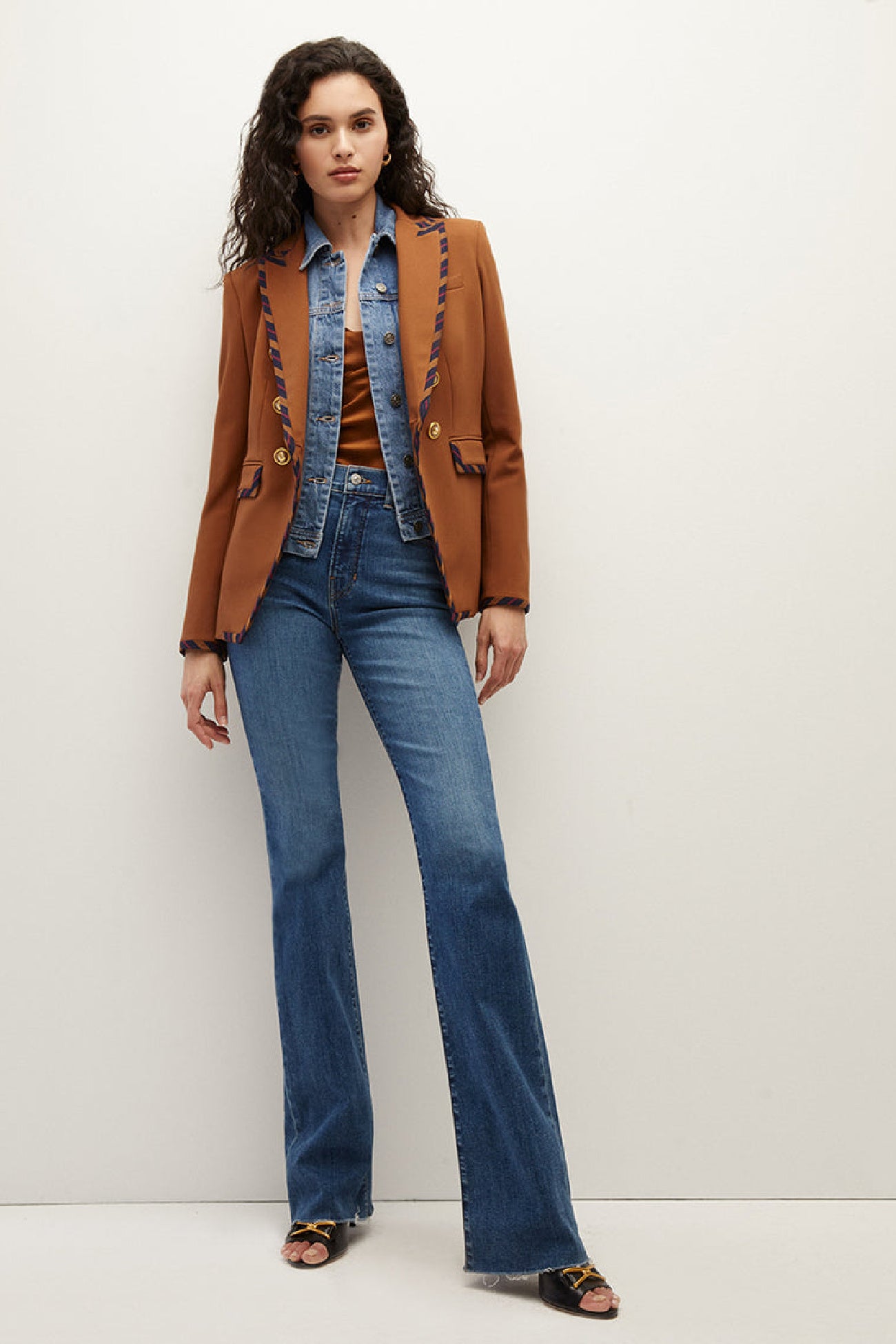 Veronica Beard Miller Striped Piping Dickey Jacket - Dark Ochre ...