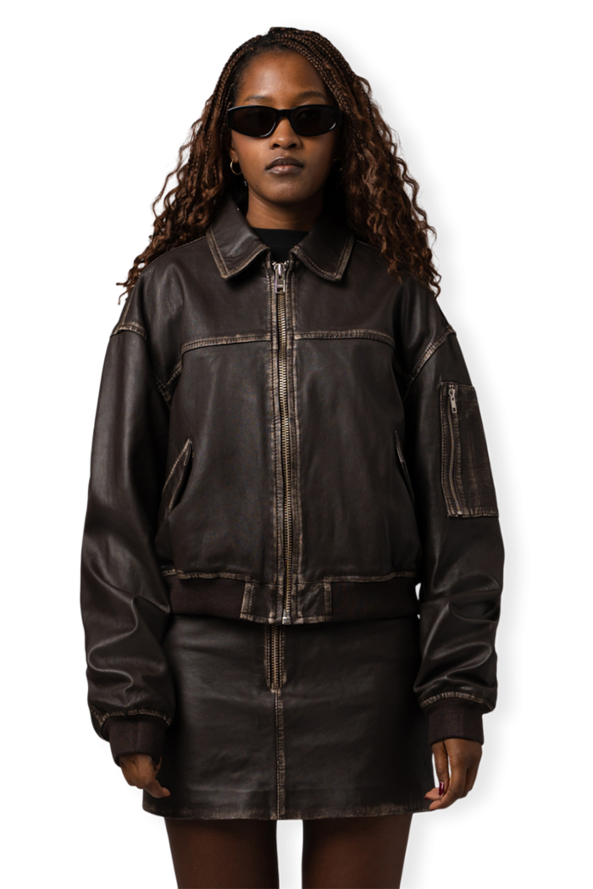 Oval Square Rocker Leather Bomber - Vintage Dark Oak | Garmentory
